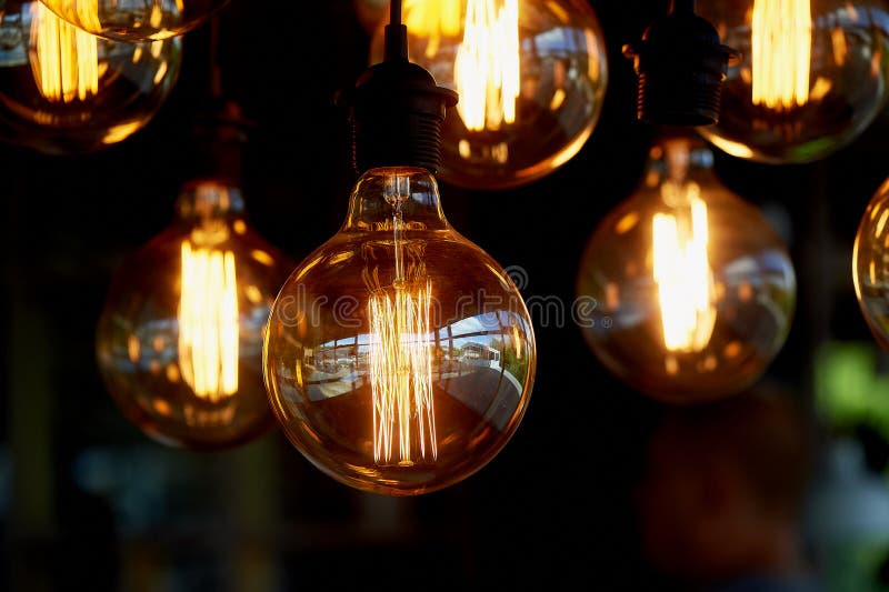 Edison Light Bulb Hanging on a Long Wire. Cozy Warm Yellow Light.Retro ...