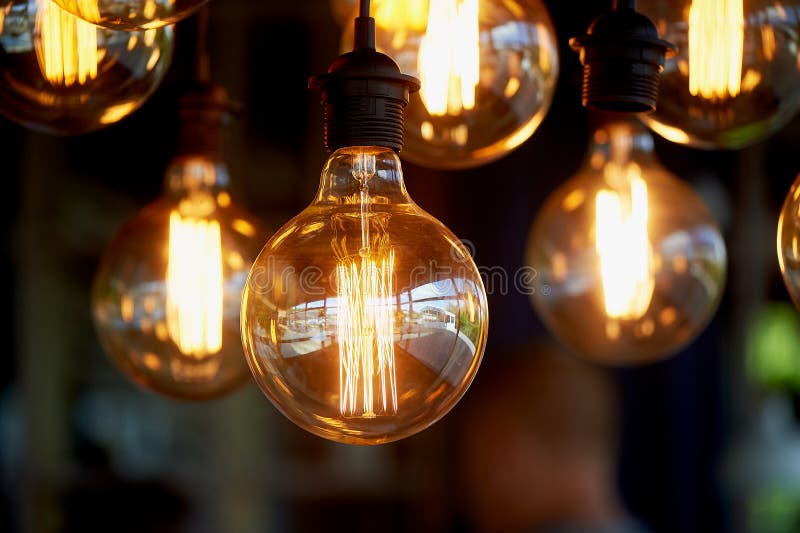 Edison Light Bulb Hanging on a Long Wire. Cozy Warm Yellow Light.Retro ...