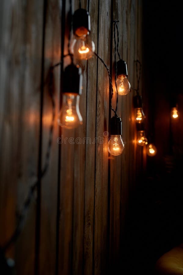 Edison Light Bulb Hanging on a Long Wire. Cozy Warm Yellow Light.Retro ...