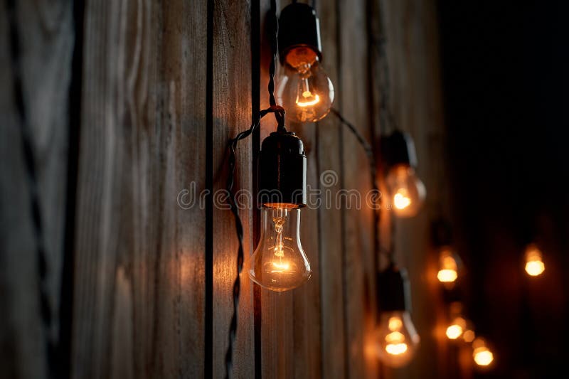 Edison Light Bulb Hanging on a Long Wire. Cozy Warm Yellow Light.Retro ...