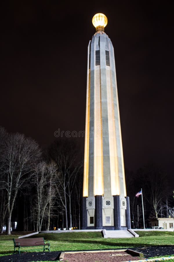 Thomas Edison Tower at Night Editorial Stock Photo - Image of light ...