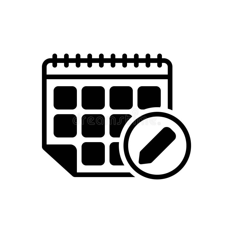 Black Solid Icon for Edit Calendar, Agenda and Date Stock Illustration ...