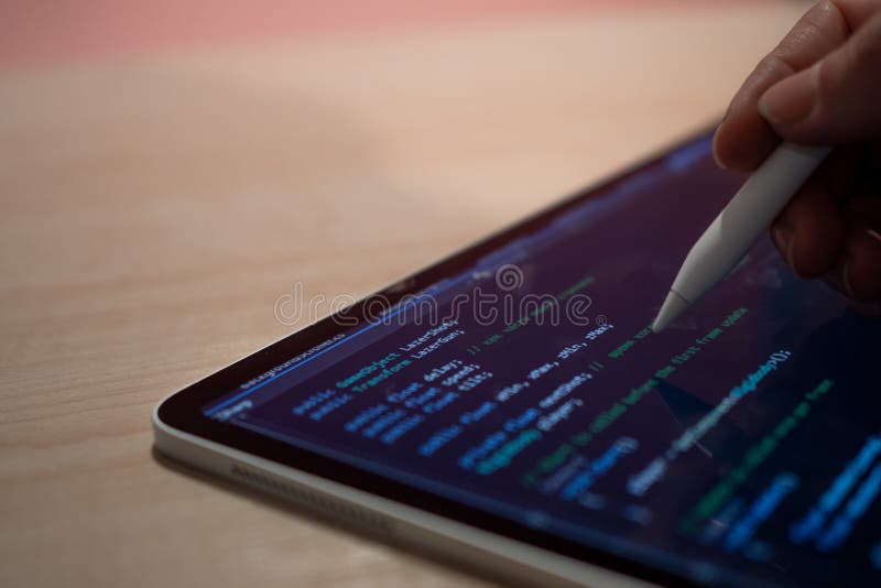 Edit Code on a Tablet Computer, Mobile Programmer Work, Stock Photo ...