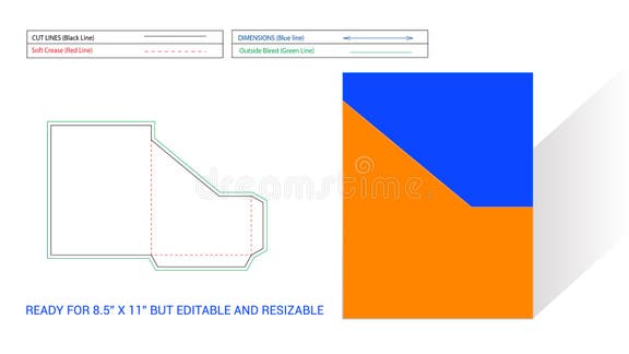 Front Angle Cut Pocket Folder Dieline Ready for 8.5x11 Inch Paper and ...