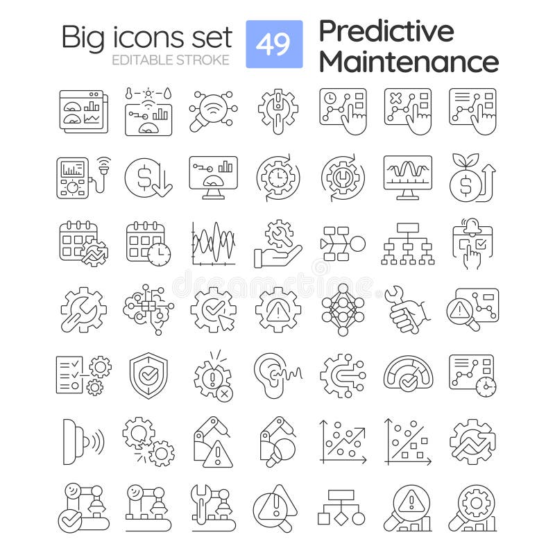 Editable Black Big Icons Representing Predictive Maintenance Stock ...