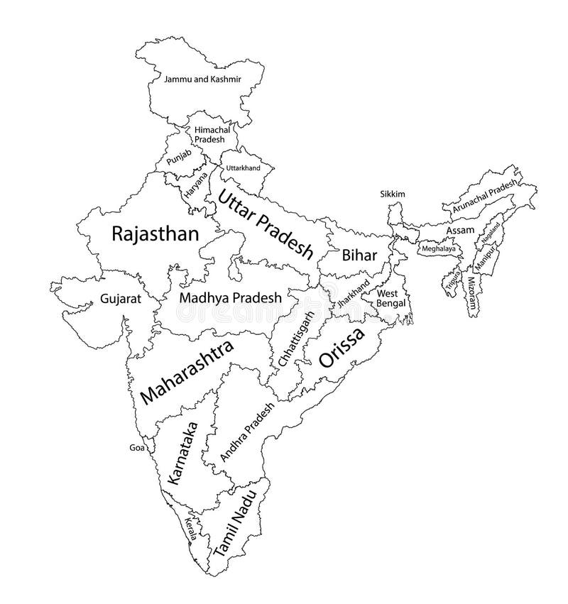 Editable Blank Map of India. Administrative Divisions of India ...