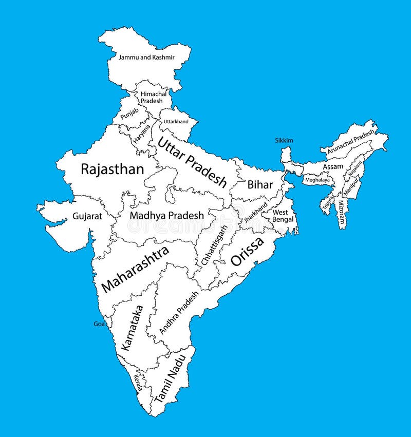 Editable Blank Map of India. Stock Illustration - Illustration of ...