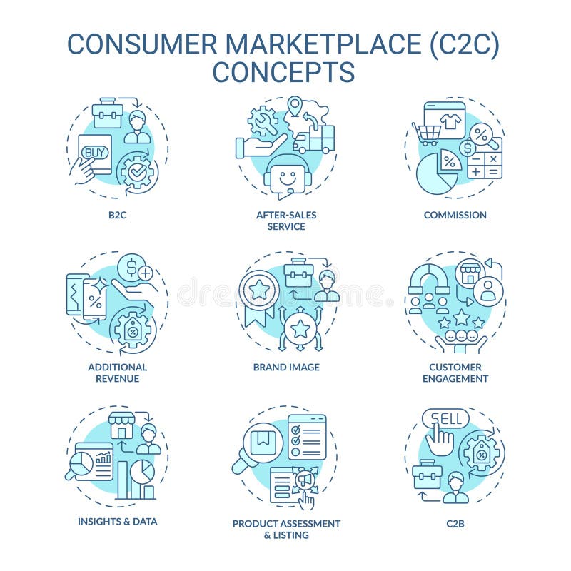 Editable Blue Thin Line Icon Set Representing C2C Stock Vector ... Editable Blue Thin Line Icon Set Representing C2C Stock Vector ...