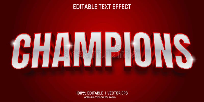 Editable Champions Vector 3d Text Effect with Modern Style Design Stock ...