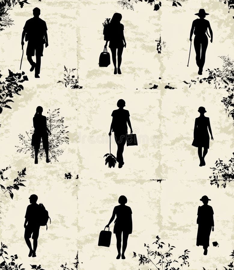 Editable Contemporary Outlines of Couples Walking Side by Side Stock ...