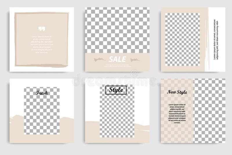 Editable Instagram Layout Set Square Abstract Brush Brown Banner ...