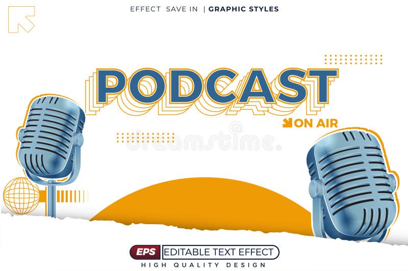 Editable 3d Retro Podcast Text Effect with Microphone and on Air Label ...