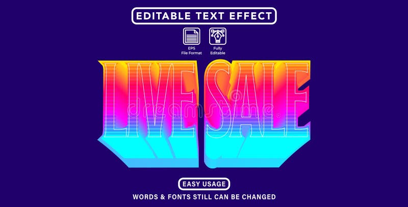 Editable Font Effect Live Sale Style Stock Vector - Illustration of ...