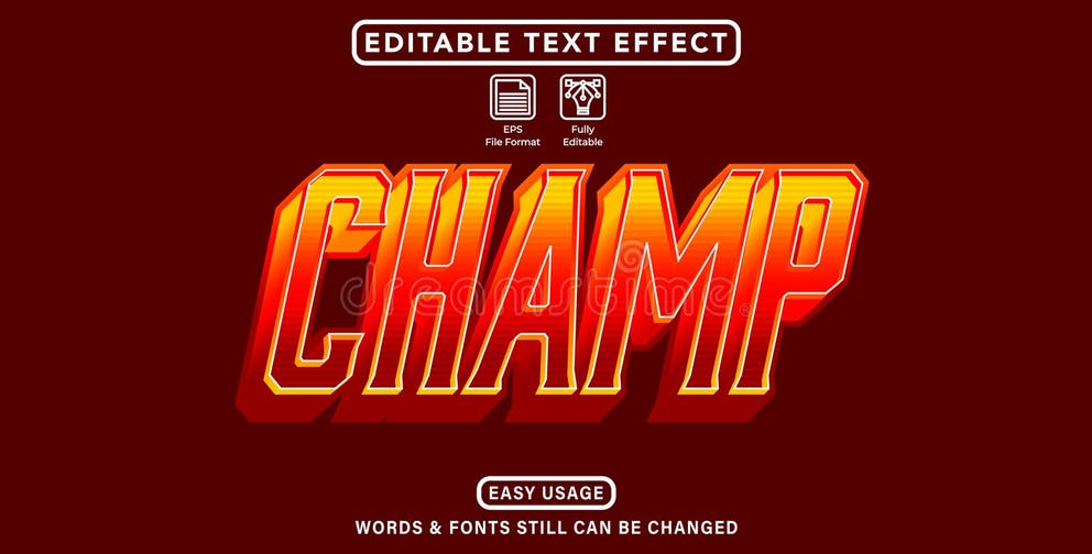 Editable Graphic Text Effect Champ Style Stock Vector - Illustration of ...