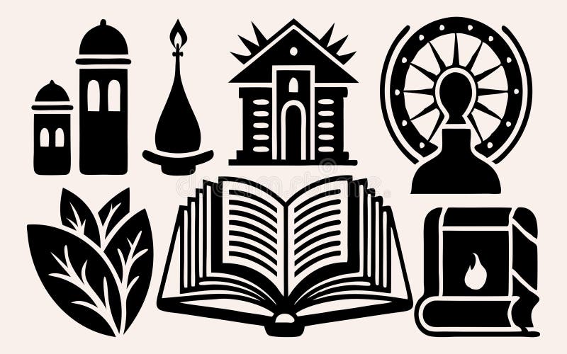 Editable Icon Set with Line Drawings and Silhouettes Stock Vector ...