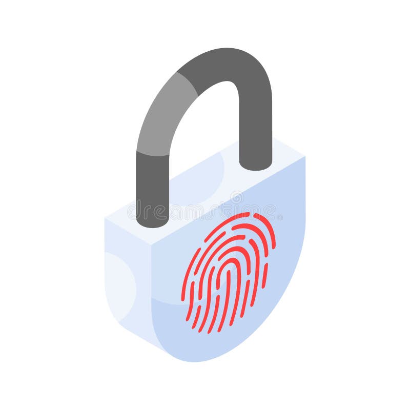 Editable Isometric Icon of Fingerprint Lock, Smart Authentication Stock ...