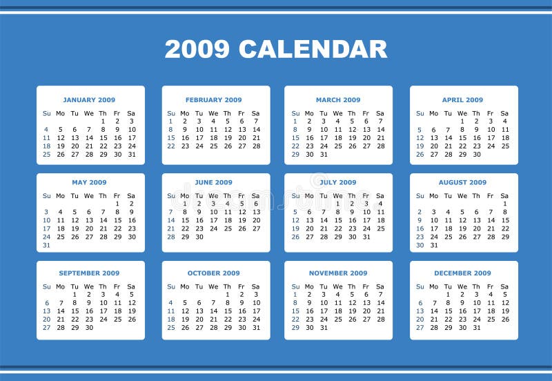 Kalender 2009 [VW] stock abbildung. Illustration von januar - 4220829