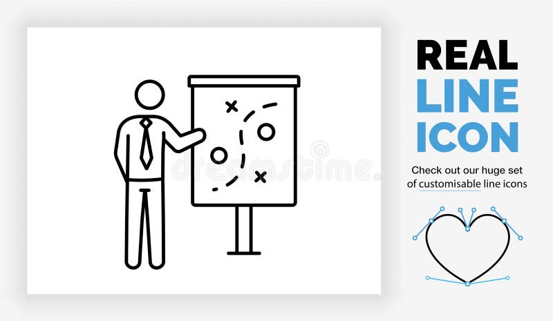 Editable Line Icon of a Stick Figure Businessman Having a Strategy Plan ...