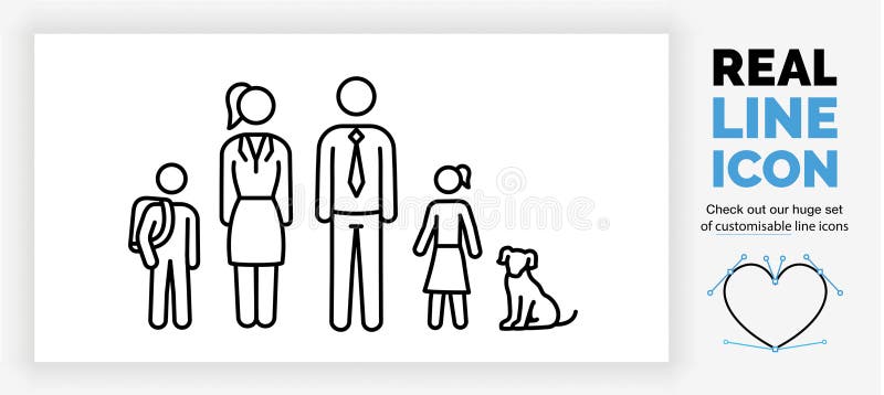 Editable Line Icon of Stick Figure Family Stock Vector - Illustration ...