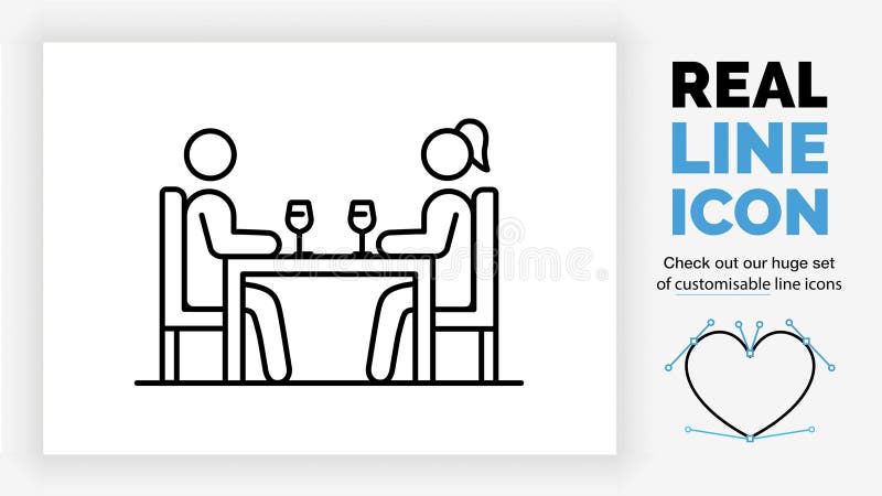 Editable Line Icon of Two Stick Figures on a Date in a Restaurant Stock ...