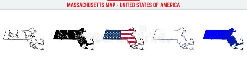Massachusetts Map with Editable Stroke Icon Stock Vector - Illustration ...