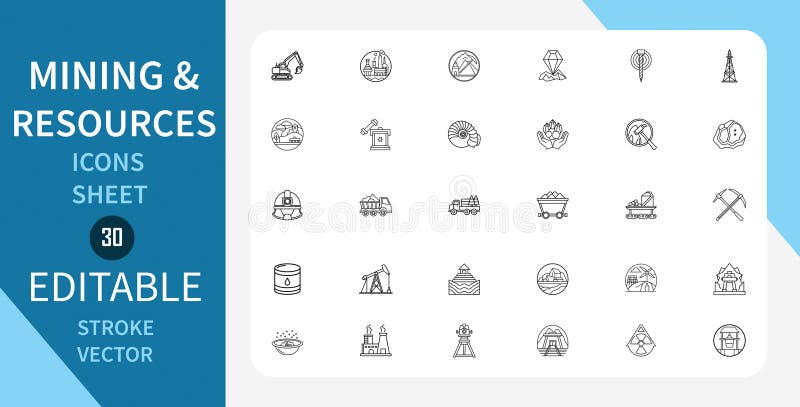 Editable Mining and Resources Icons Sheet 30 Vector Line Drawings Stock ...