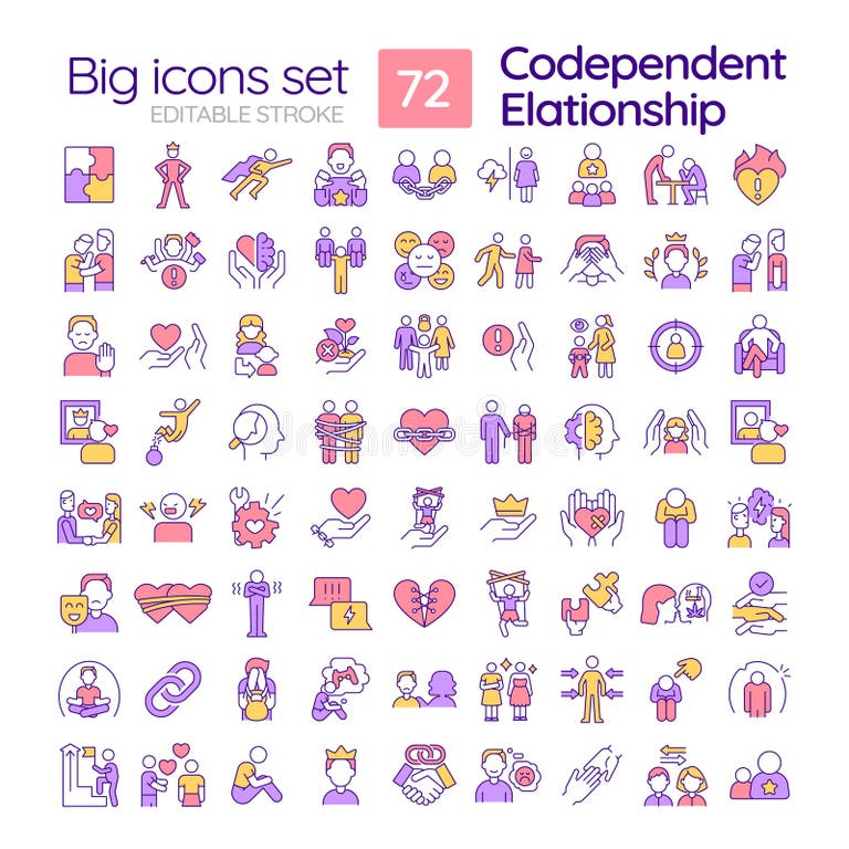 Editable Multicolor Big Icon Set for Codependent Relationship Stock ...