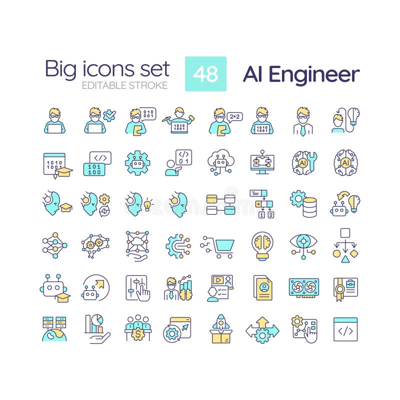 Editable Multicolor Big Icons Representing AI Engineer Stock Vector ...