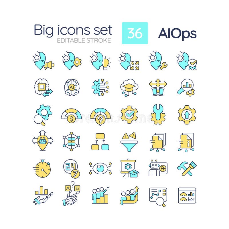 Editable Multicolor Big Icons Set for AI Ops Stock Vector ...