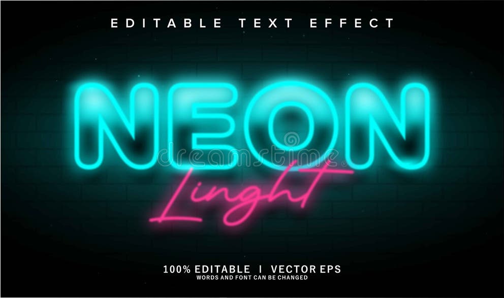 Neon Light Vector Text Effect with Modern Style Design Stock Vector ...