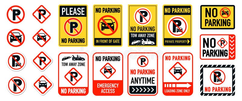 Editable No Parking Sign Set. Front of Gate Warning Labels Stock ...