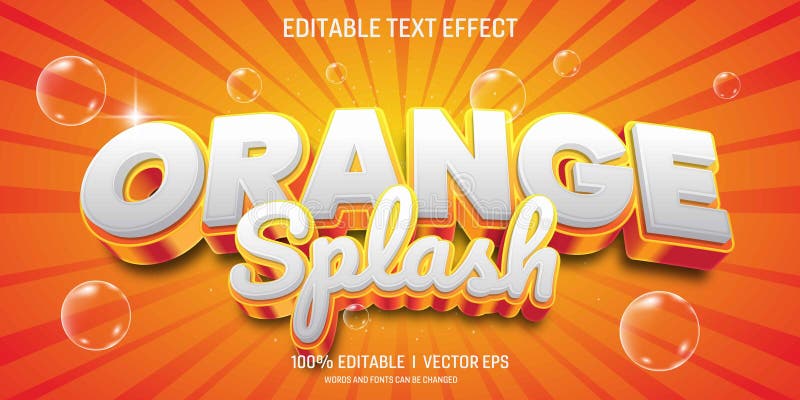 Orange Splash Vector 3d Text Effect with Modern Style Design Stock ...