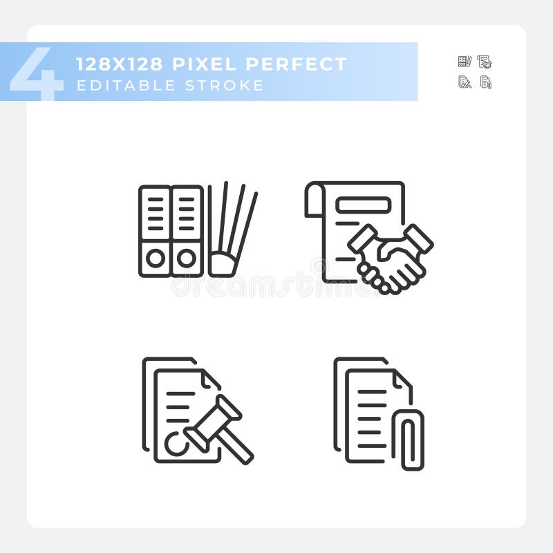 Editable Pixel Perfect Black Document Icons Stock Vector - Illustration ...