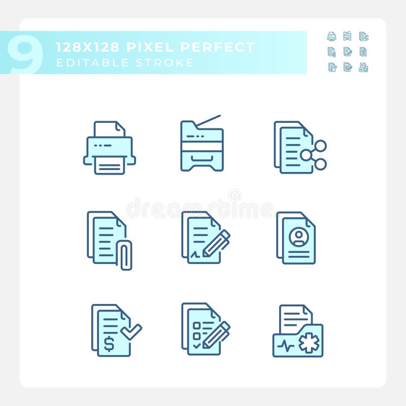 Editable Pixel Perfect Blue Document Icons Stock Vector - Illustration ...
