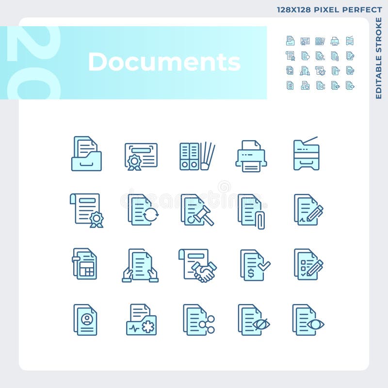 Editable Pixel Perfect Blue Document Icons Set Stock Vector ...