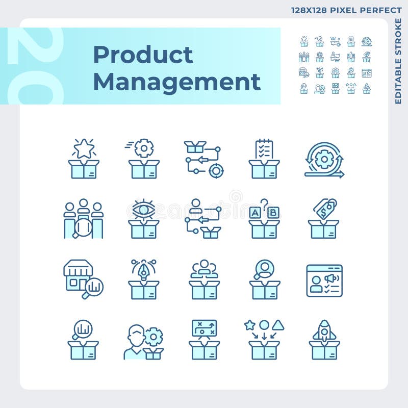 Editable Pixel Perfect Blue Product Management Icons Set Stock Vector ...