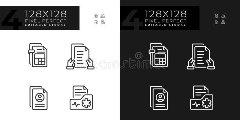 Editable Pixel Perfect Document Icons Set Stock Vector - Illustration ...
