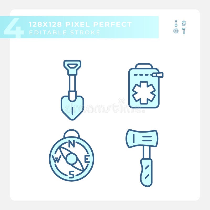 Editable Pixel Perfect Hiking Gear Line Icons Pack Stock Vector ...