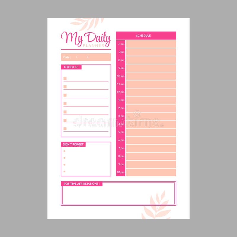 Daily Planner Template Vector Stock Illustration - Illustration of font ...