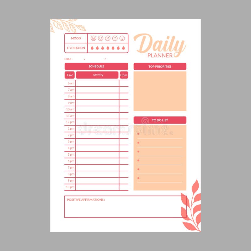 Daily Planner Template Vector Stock Illustration - Illustration of ...