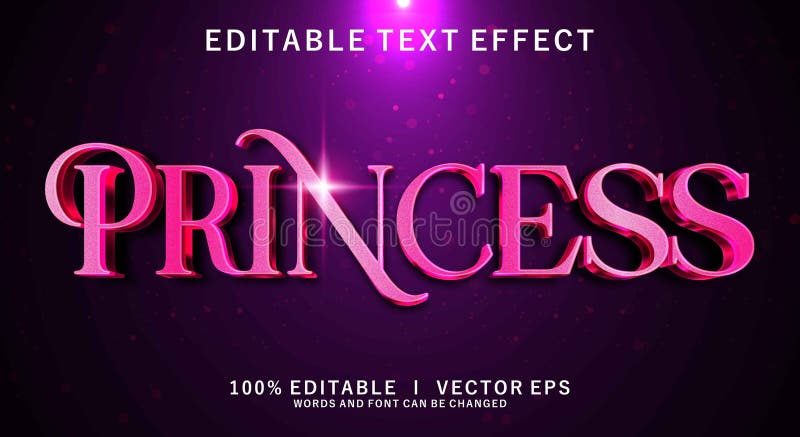 Princess 3d Vector Text Effect with Modern Style Design Stock Vector ...