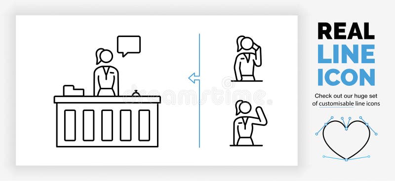 Editable Real Line Icon of a Standing Stick Figure Receptionist Stock ...