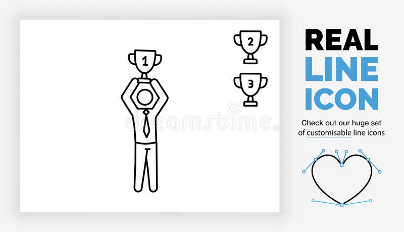 Editable Real Line Icon of a Stick Figure Business Man Winning Stock ...