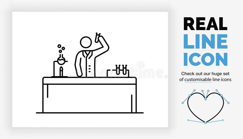 Editable Real Line Icon of a Stick Figure Scientist Stock Vector ...