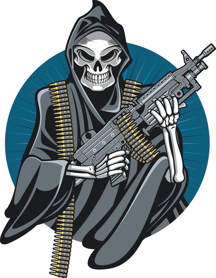 Skeleton Grim Reaper Holding Light Machine Gun Stock Vector ...