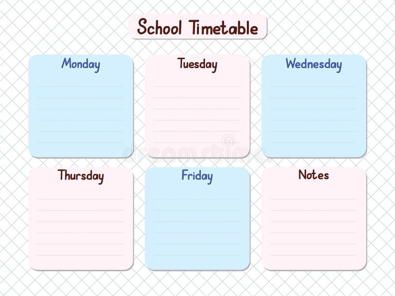 Editable School Timetable Vector Illustration with Days Stock Vector ...