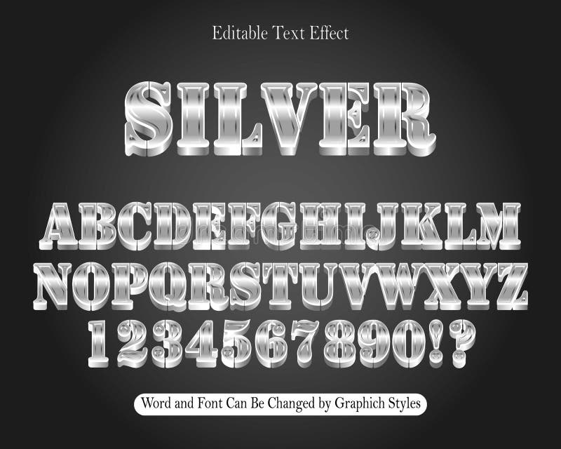 Editable Silver Letter Full Set Text Effect, Font Can Be Changed Stock ...