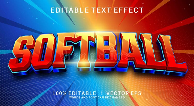 Softball 3d Vector Text Effect with Modern Style Design Stock Vector ...