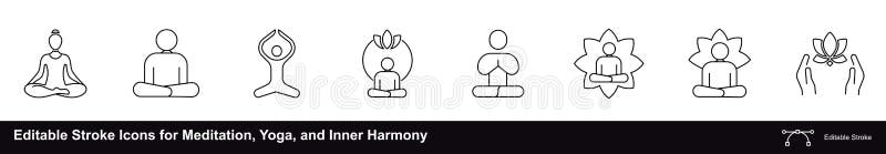Editable Stroke Icons for Meditation, Yoga, and Inner Harmony Stock ...