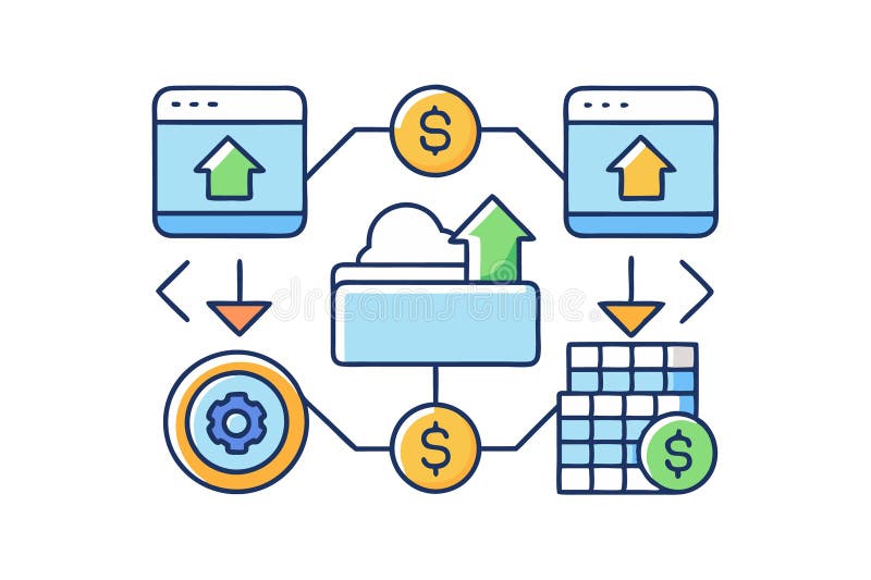 Editable Stroke Vector of a Financial System Flowchart, Showing Money ...